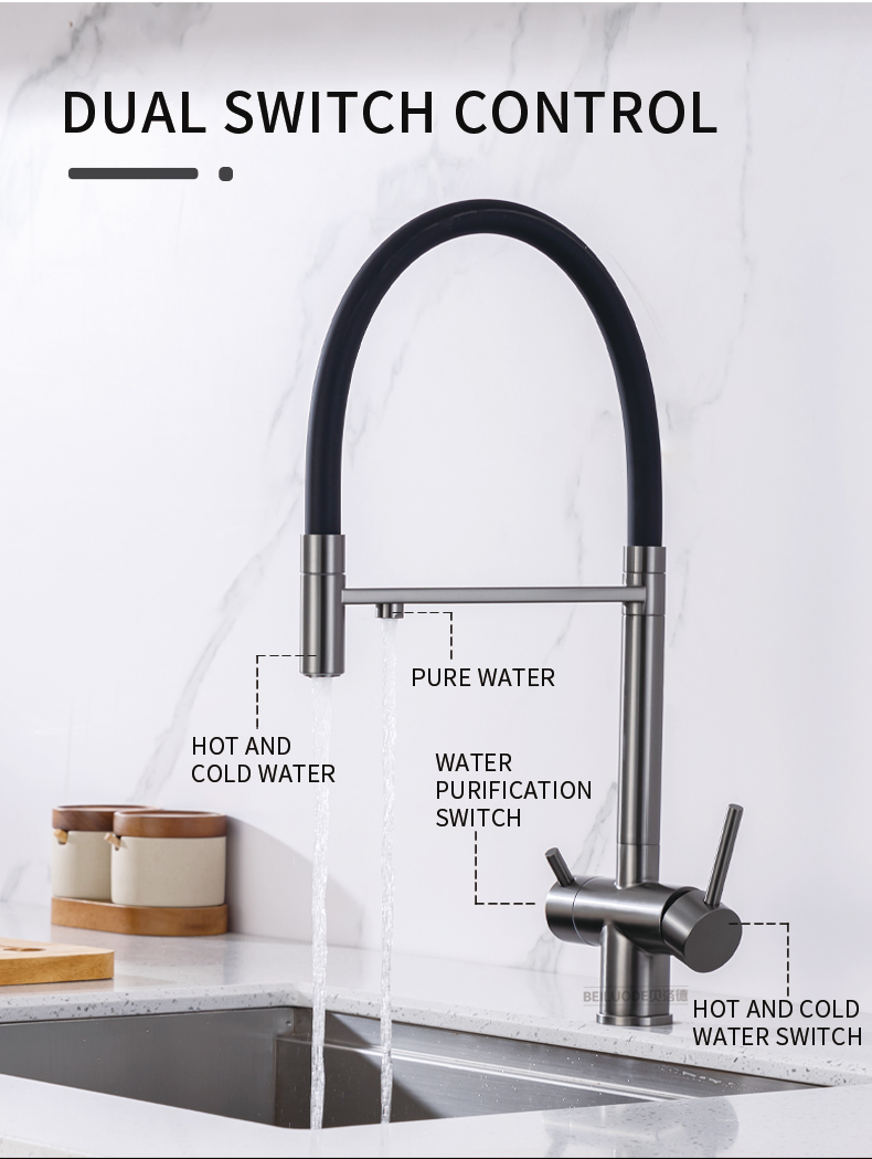Stainless Steel Kitchen Sink Faucet with Water Purifier Pull Out Hot ...