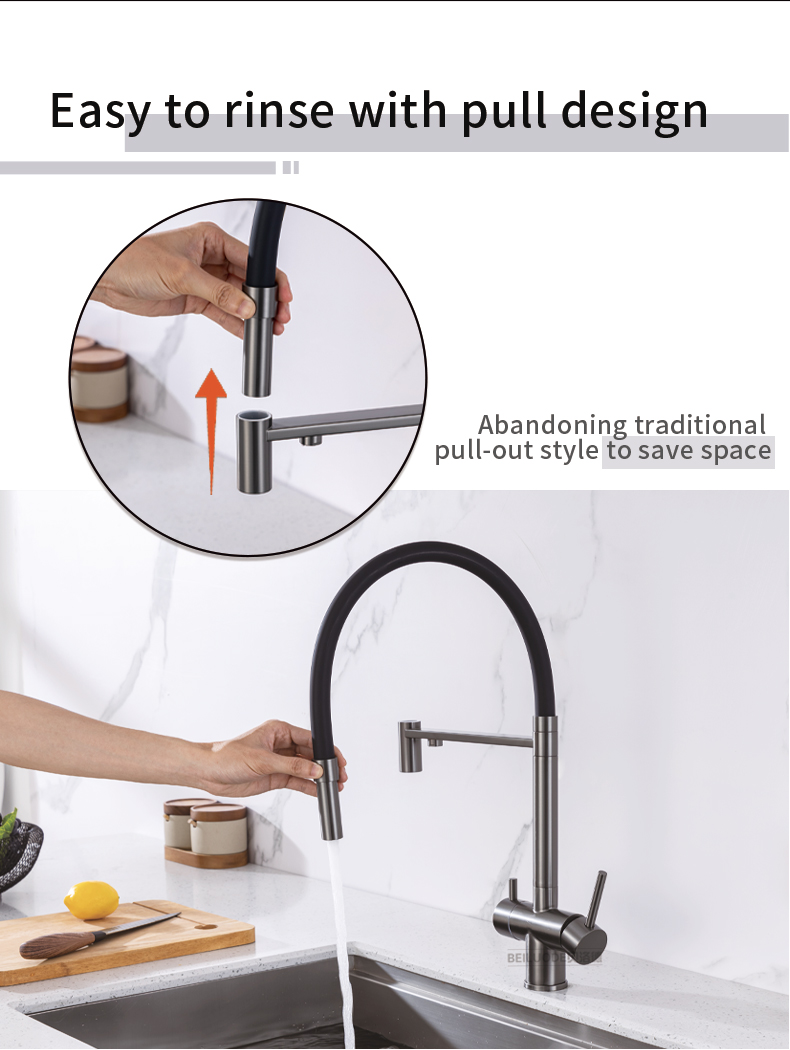Stainless Steel Kitchen Sink Faucet with Water Purifier Pull Out Hot ...
