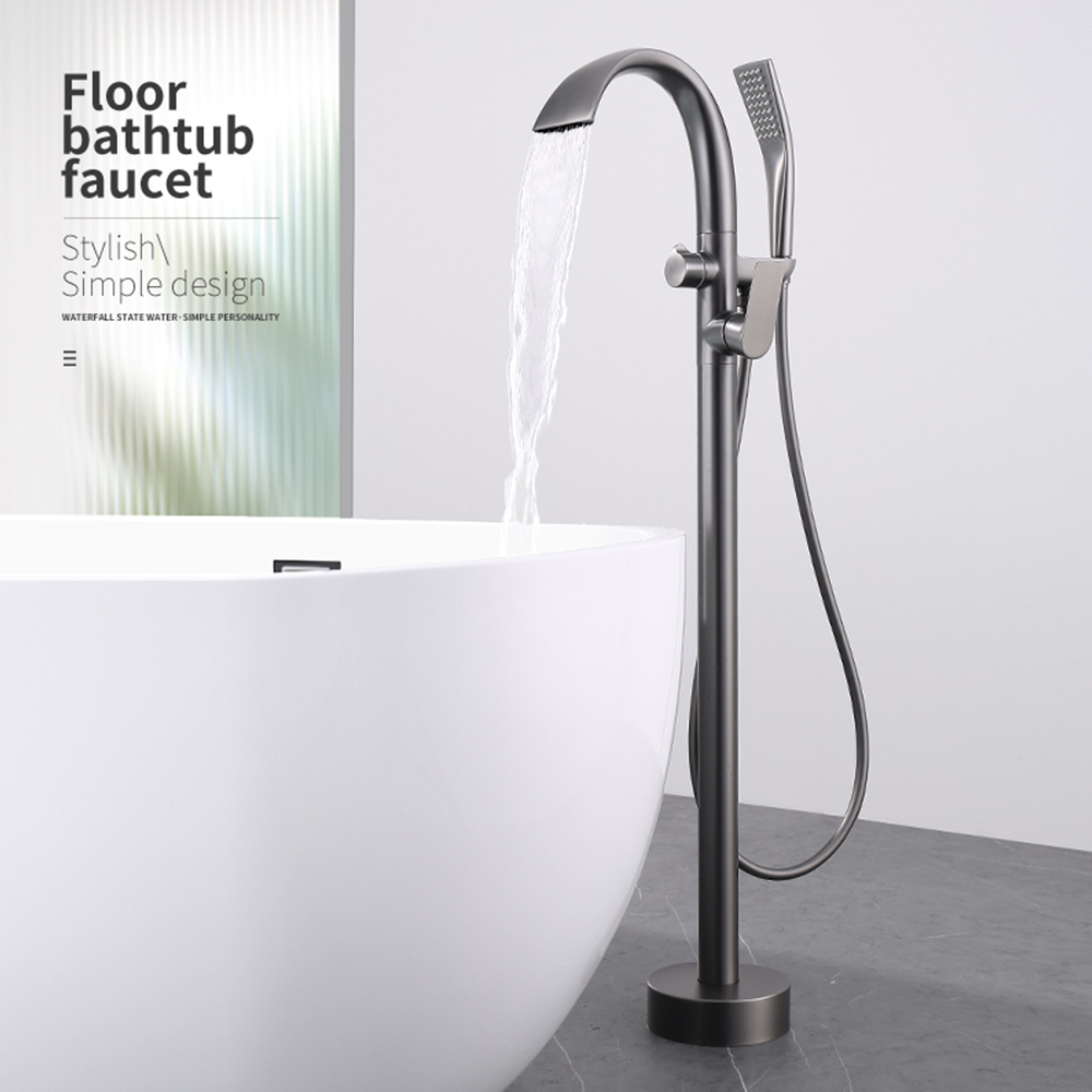 European-style brass gun gray bathtub faucet floor-standing hot and ...