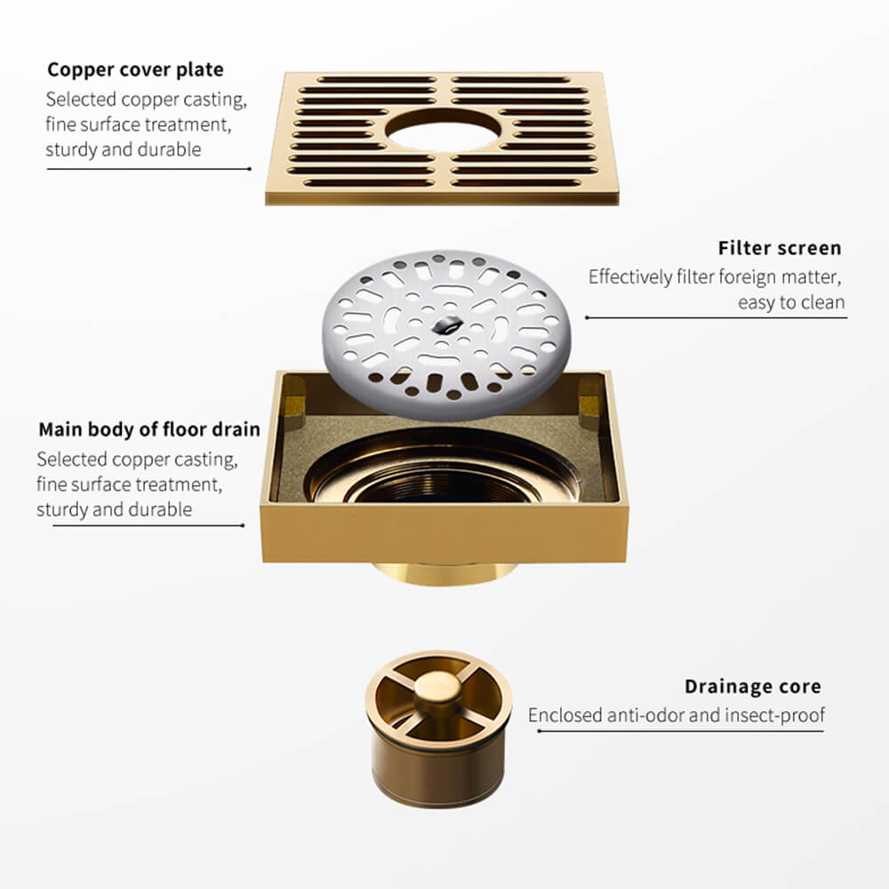 Brass bathroom anti-blocking washing machine floor drain household ...