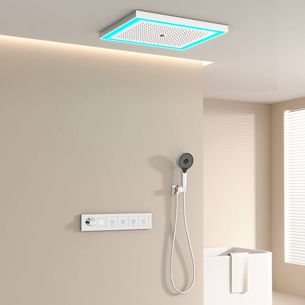 Luxury rainwater stainless steel shower mixer set bathroom thermostatic ...
