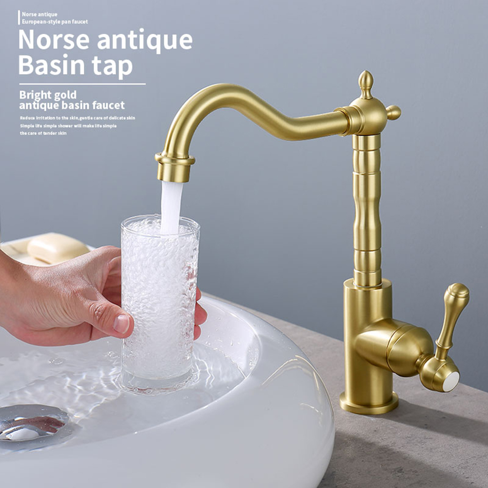 European-style faucet retro brass single-handle wash basin hot and cold ...